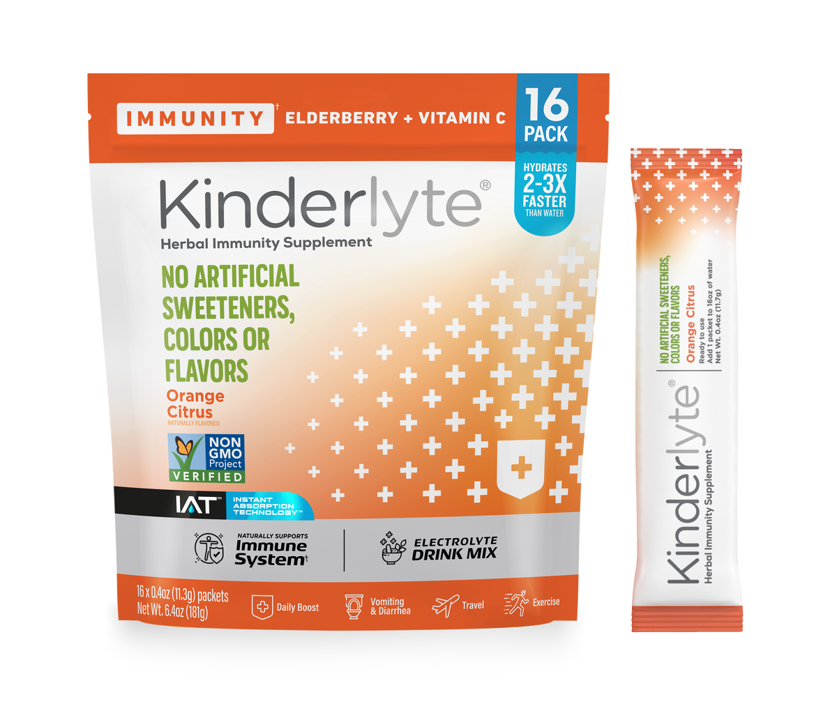 KinderLyte Electrolyte Drink Mix Powder Immunity Orange Citrus
